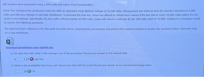 Solved (All answers were generated using 1,000 trials and | Chegg.com