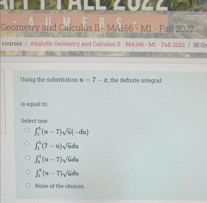 Geometry and Calculus II ' MA166 - M1 - Fall 2022 | Chegg.com