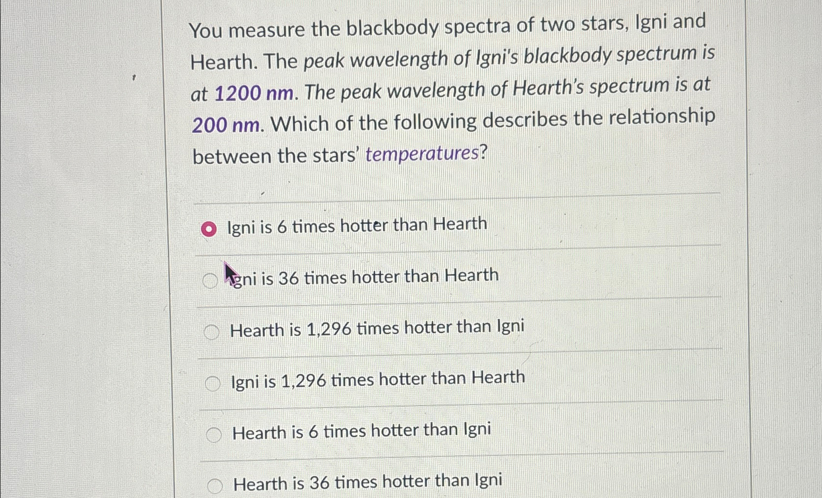 Solved You measure the blackbody spectra of two stars, Igni | Chegg.com