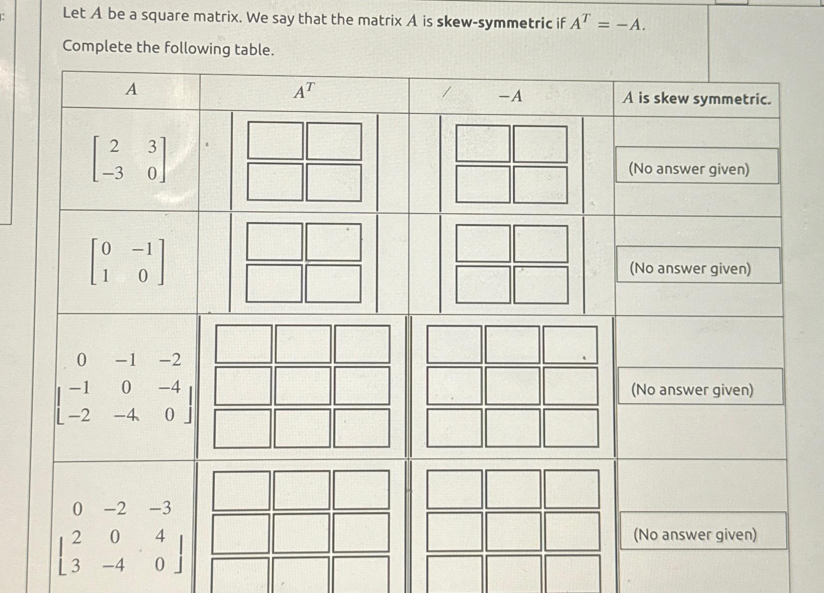 Solved Let A ﻿be a square matrix. We say that the matrix A | Chegg.com