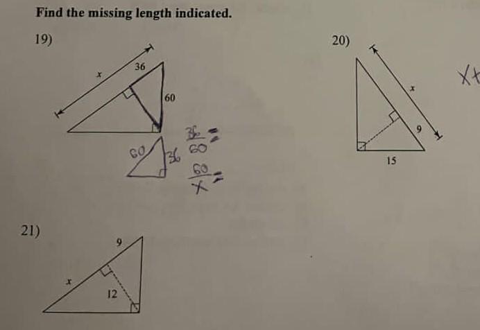Solved Find the missing length indicated. 19) 20) 36 60 of | Chegg.com