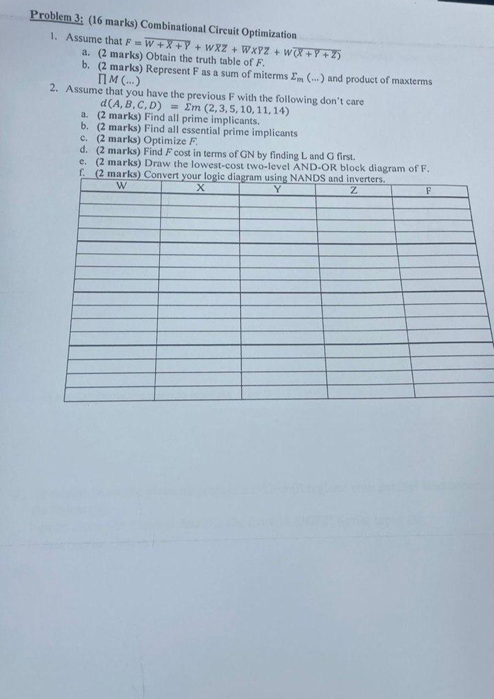 Solved Problem 3: ( 16 ﻿marks) ﻿Combinational Circuit | Chegg.com