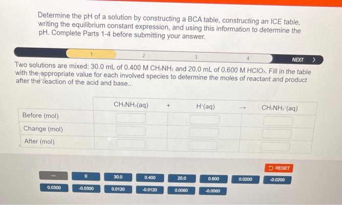 Solved Determine the pH of a solution by constructing a BCA | Chegg.com