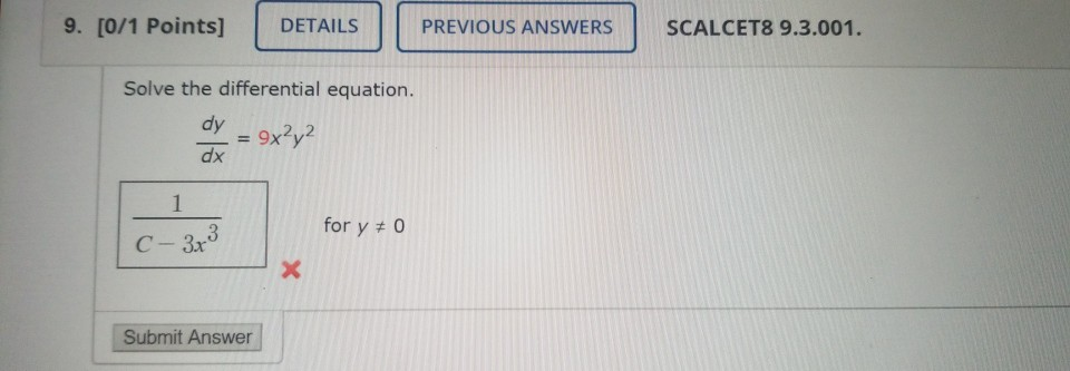 Solved 9. [0/1 Points] DETAILS PREVIOUS ANSWERS SCALCET8 | Chegg.com