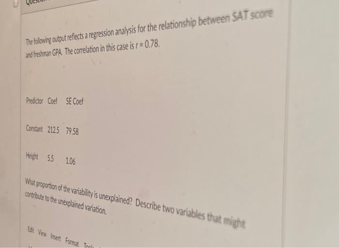Solved The following output reflects a regression analysis | Chegg.com