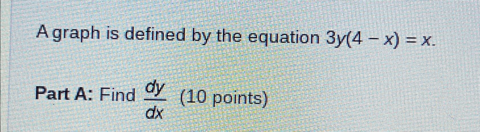Solved A graph is defined by the equation 3y(4-x)=xPart A: | Chegg.com