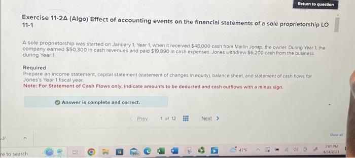 Solved Exercise 11-2A (Algo) Effect of accounting events on | Chegg.com