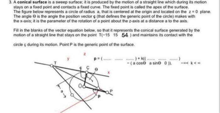 Solved 3. A conical surface is a sweep surface; it is | Chegg.com