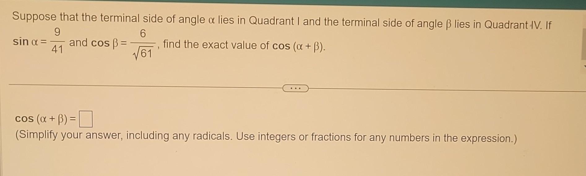 Solved Suppose that the terminal side of angle α lies in | Chegg.com