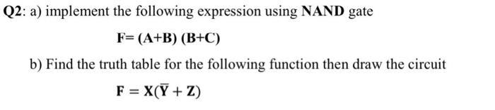 Solved Q2: a) implement the following expression using NAND | Chegg.com