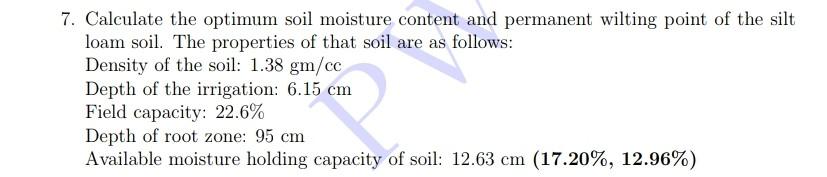 Solved Calculate the optimum soil moisture content and | Chegg.com