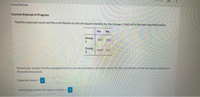Solved Find the expected count and the contribution to the | Chegg.com