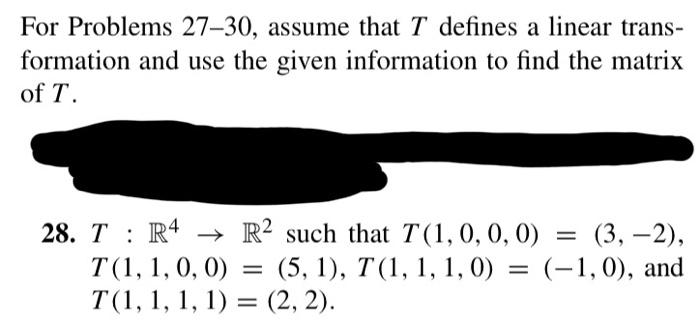 Solved For Problems 27−30, assume that T defines a linear | Chegg.com