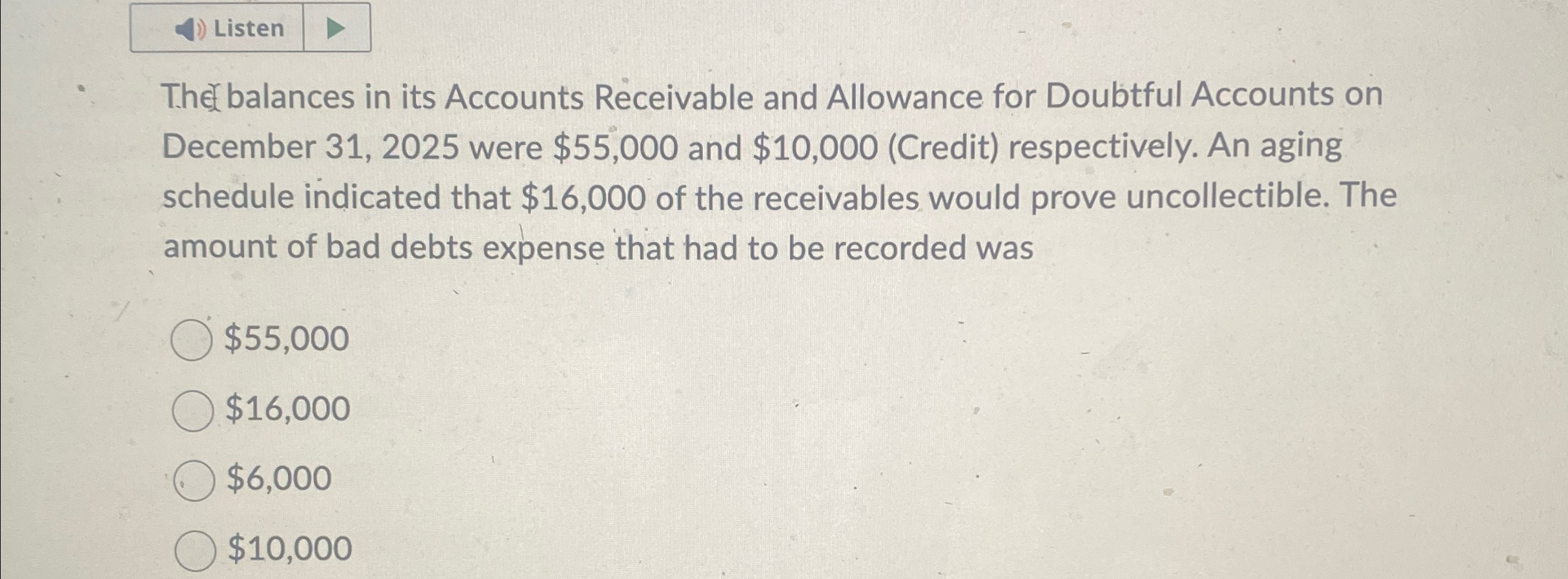 Solved ListenThe balances in its Accounts Receivable and | Chegg.com