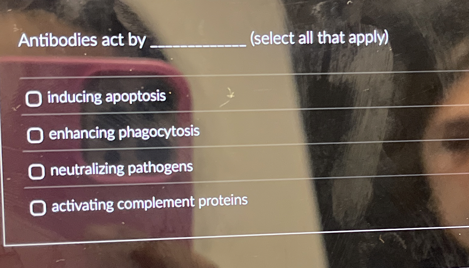 Solved Antibodies act by q, (select all that apply)inducing | Chegg.com