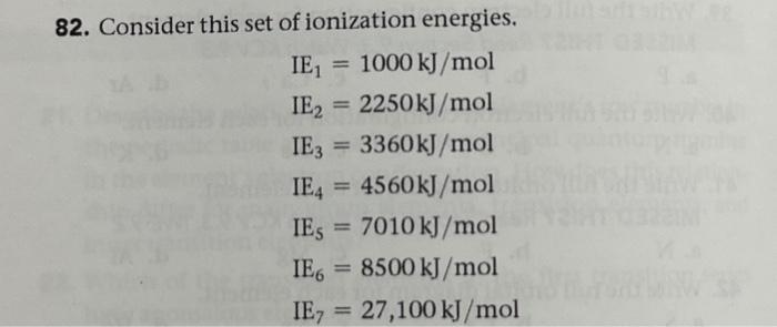 82. Consider this set of ionization energies. | Chegg.com