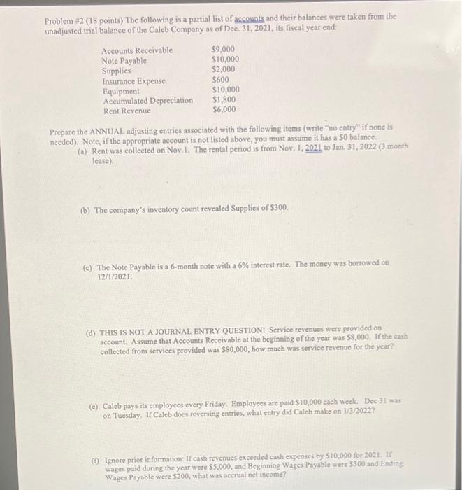 Solved Problem 42 (18 points) The following is a partial | Chegg.com