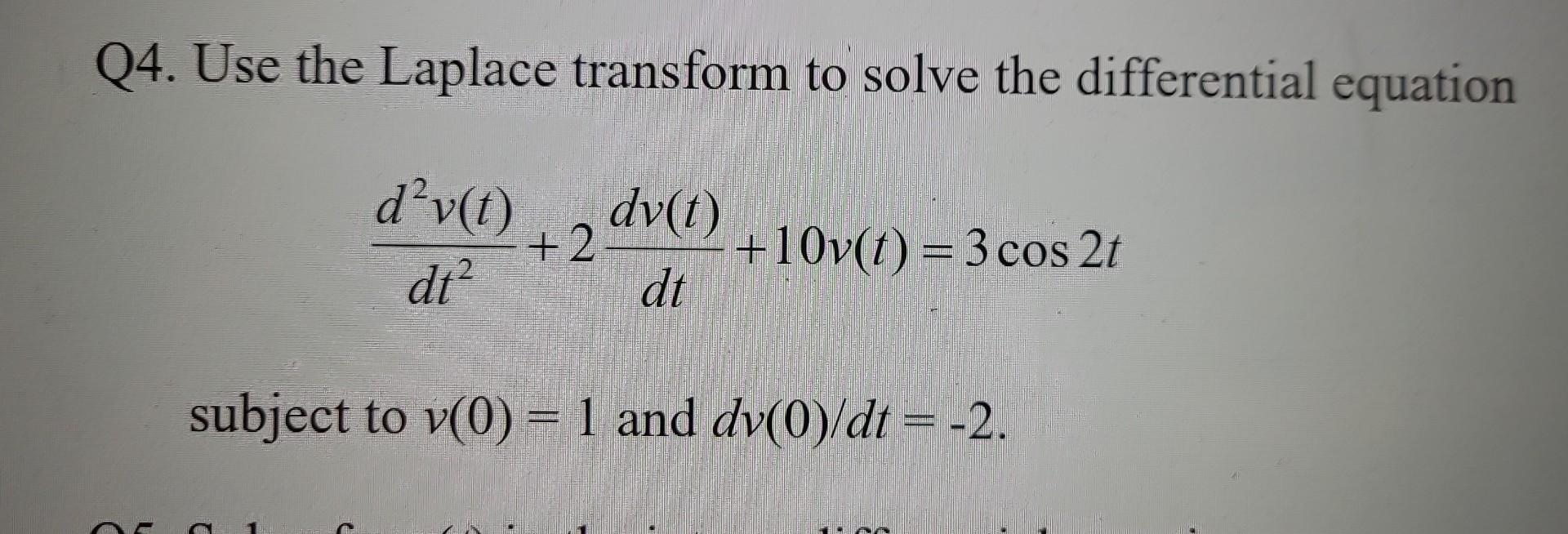 Solved Q4. Use the Laplace transform to solve the | Chegg.com