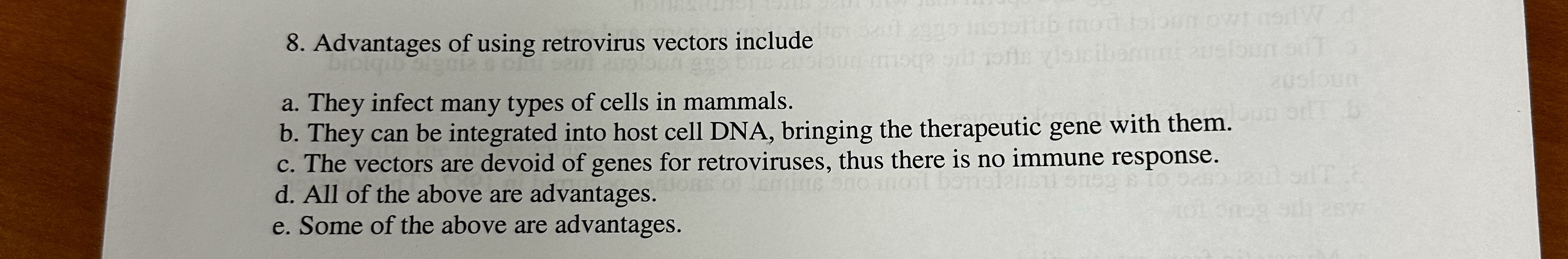 Solved Advantages of using retrovirus vectors includea. | Chegg.com