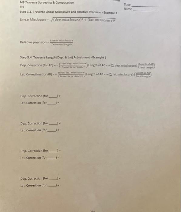 Solved TCM 2233 Construction Surveying M8 Traverse Surveying | Chegg.com