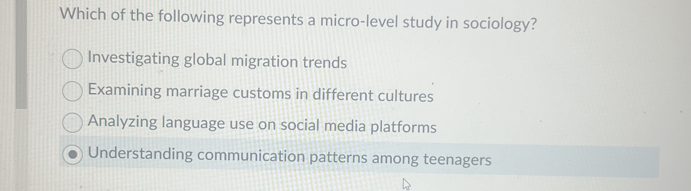 Solved Which of the following represents a micro-level study | Chegg.com