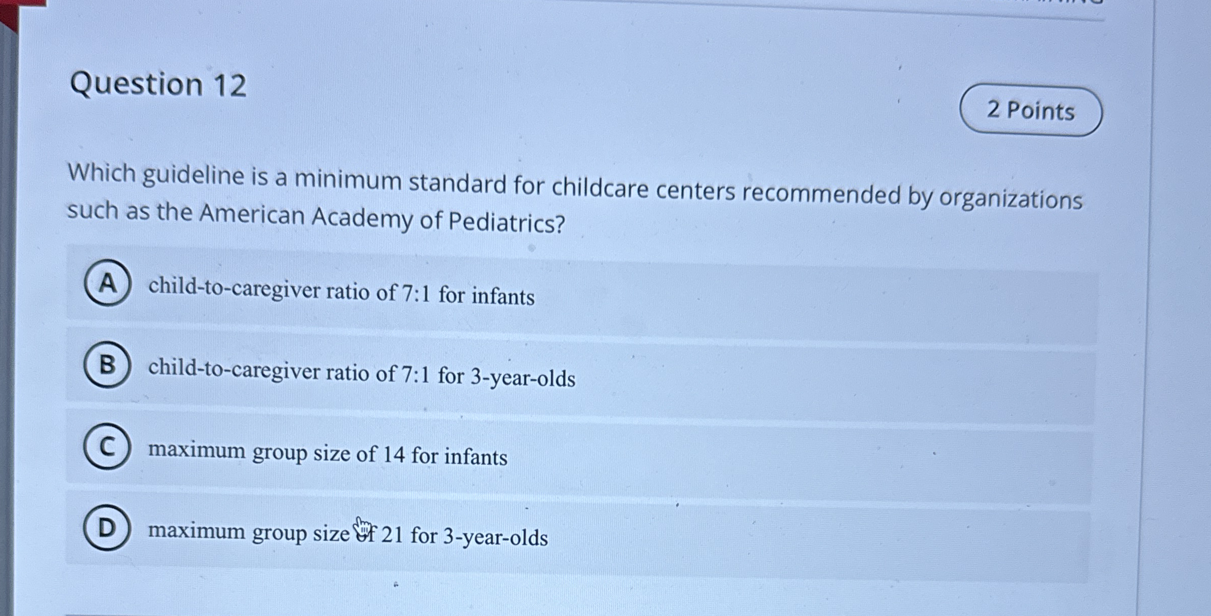 Solved Question 12Which guideline is a minimum standard for | Chegg.com