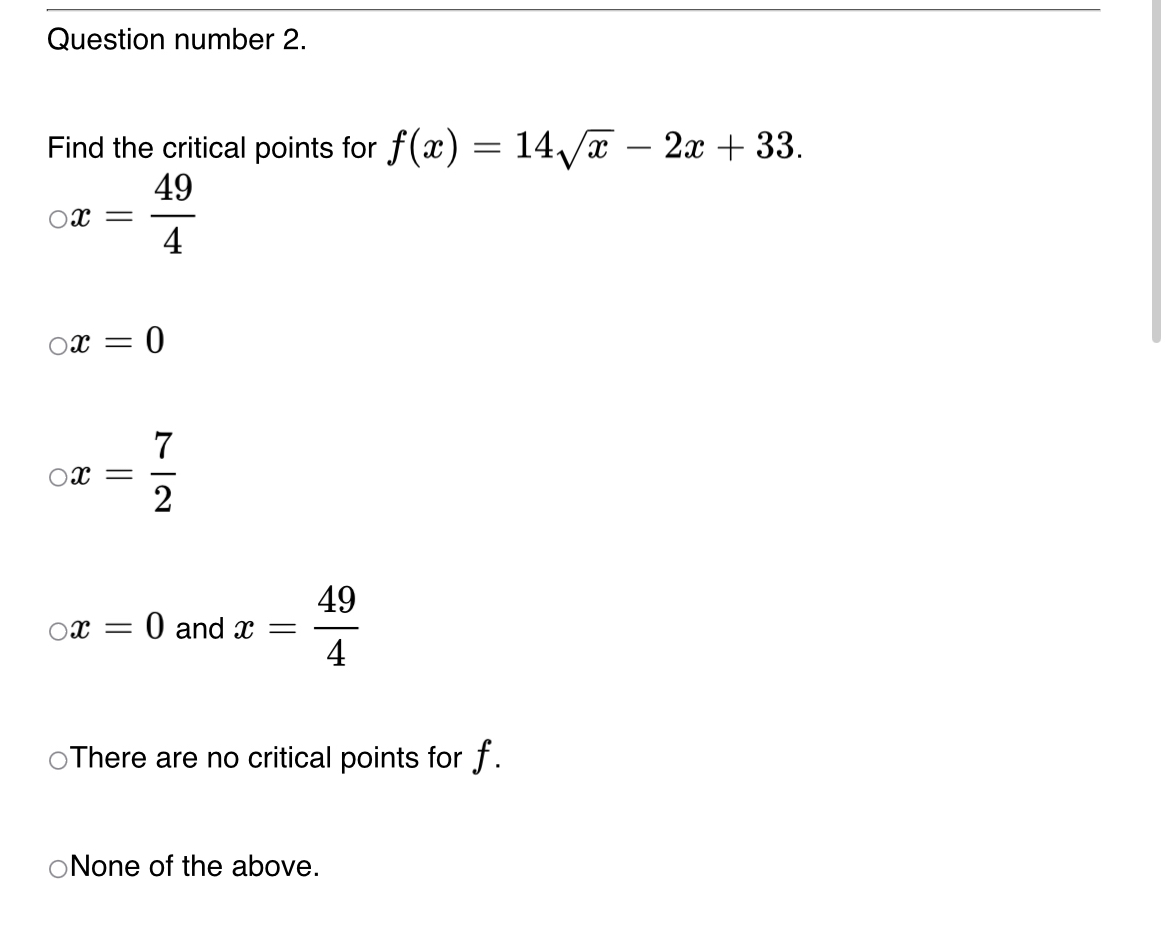 Solved Question number 2.Find the critical points for | Chegg.com