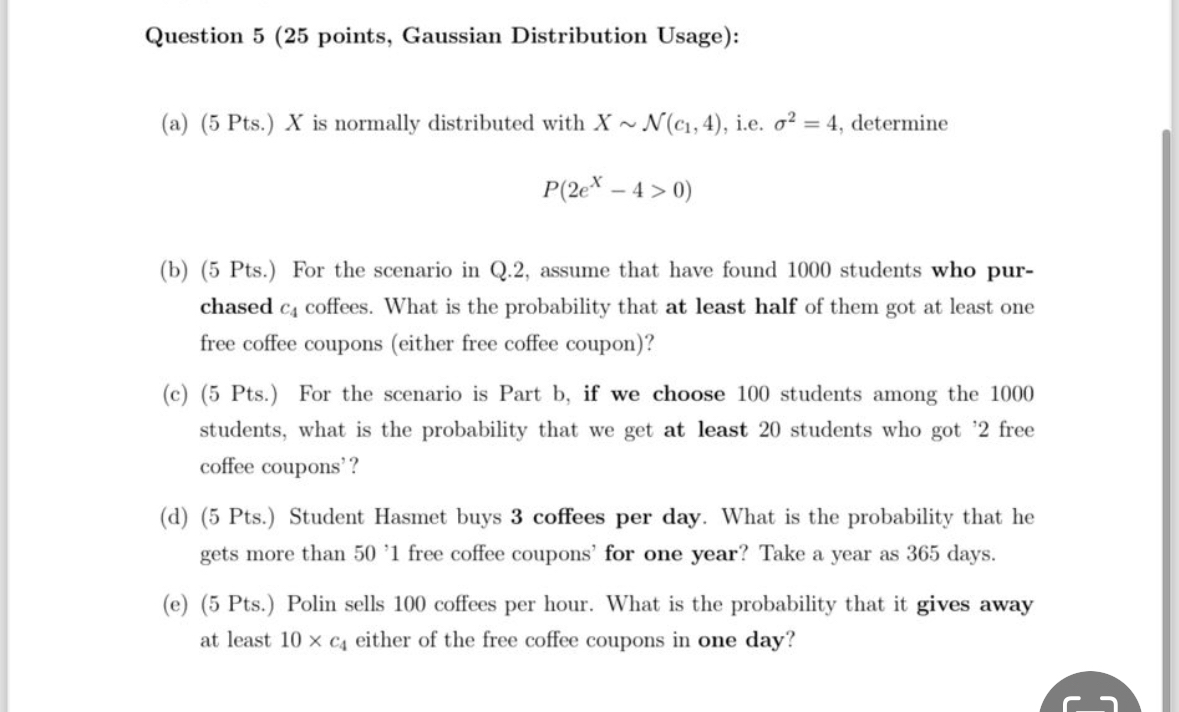 Solved Question 5 (25 ﻿points, Gaussian Distribution | Chegg.com