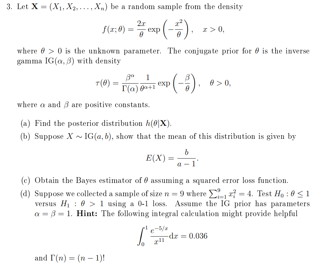 Solved Let x=(x1,x2,dots,xn) ﻿be a random sample from the | Chegg.com