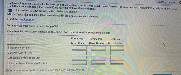 Solved Question Help Each morning, Mike Cole stocks the | Chegg.com
