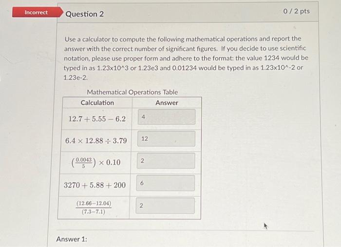 Solved Incorrect Question 2 Use a calculator to compute the | Chegg.com