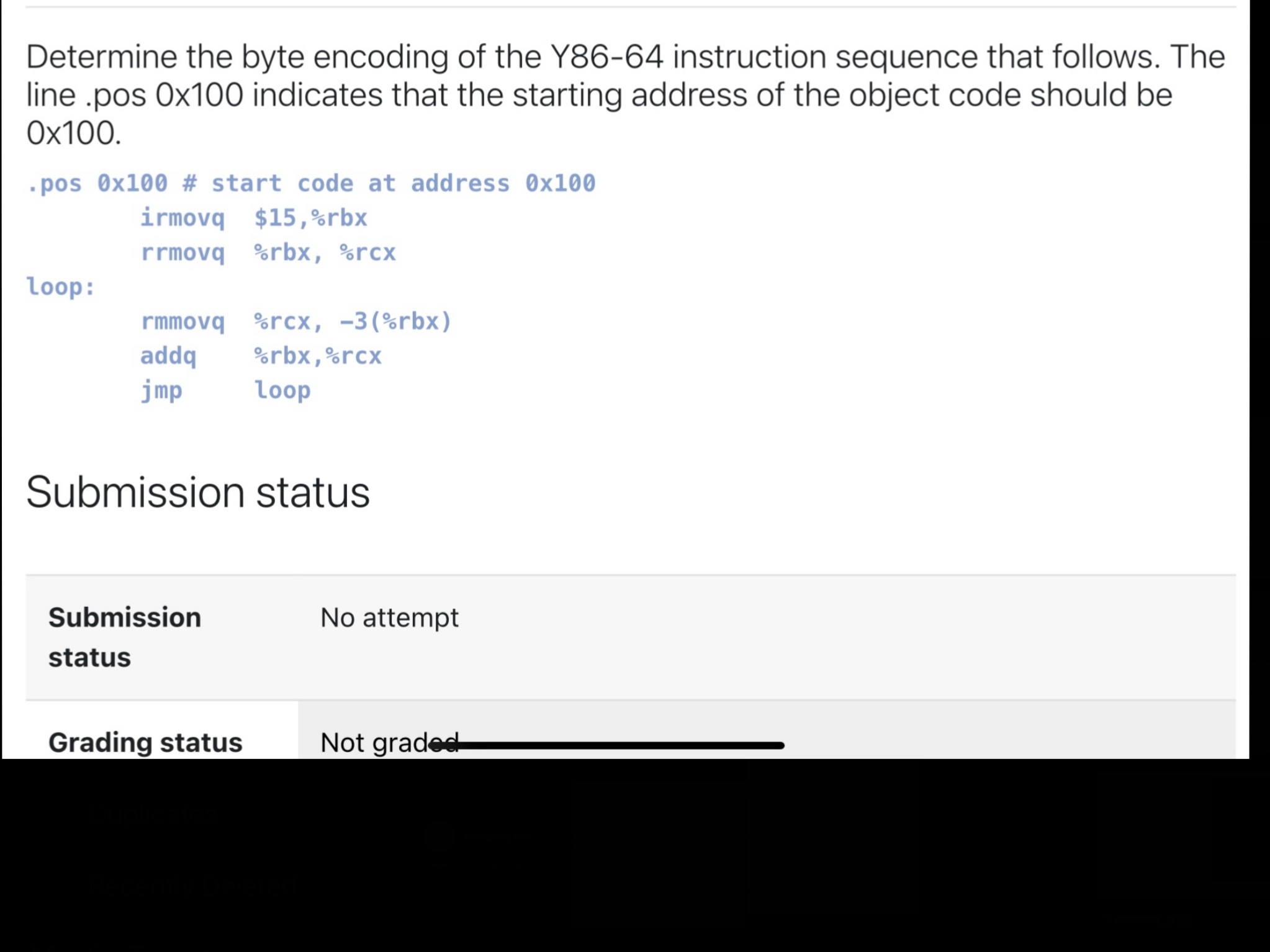 Solved Determine the byte encoding of the Y86-64 | Chegg.com