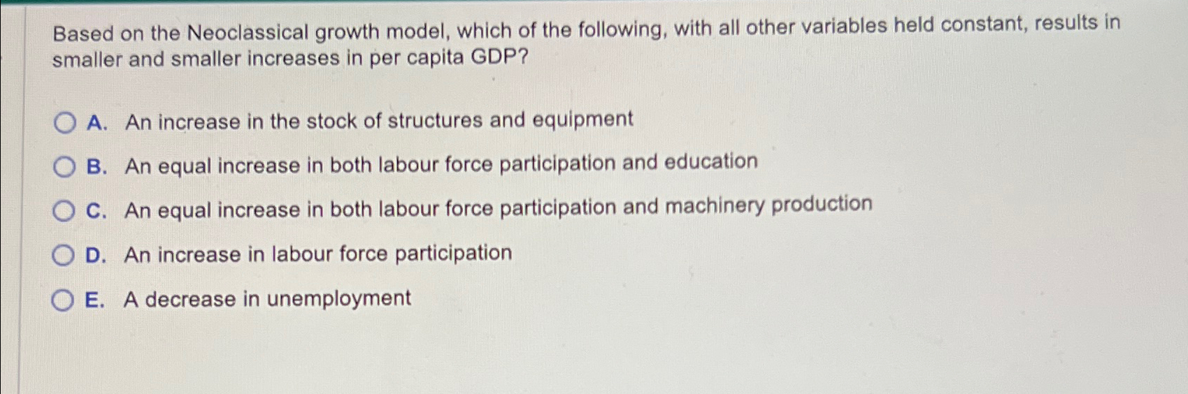 Solved Based on the Neoclassical growth model, which of the | Chegg.com