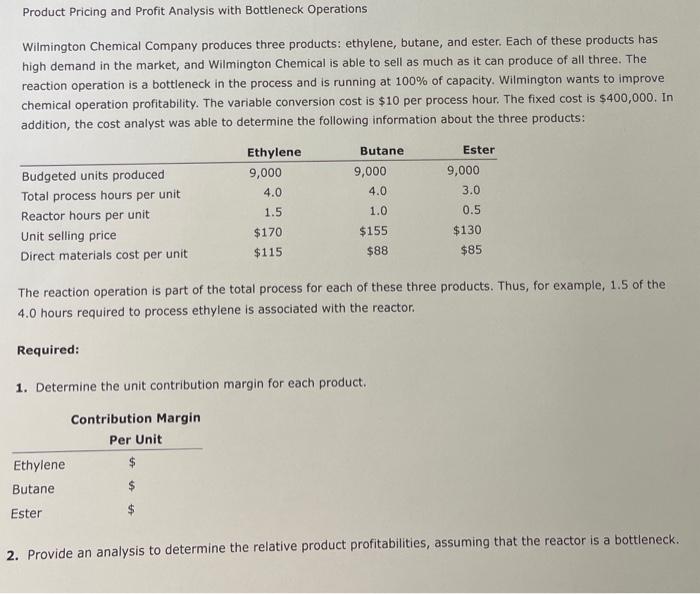 Solved Product Pricing and Profit Analysis with Bottleneck | Chegg.com