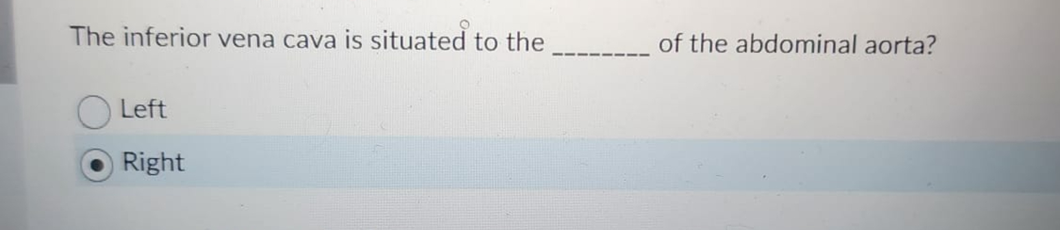 Solved The inferior vena cava is situated to the of the | Chegg.com