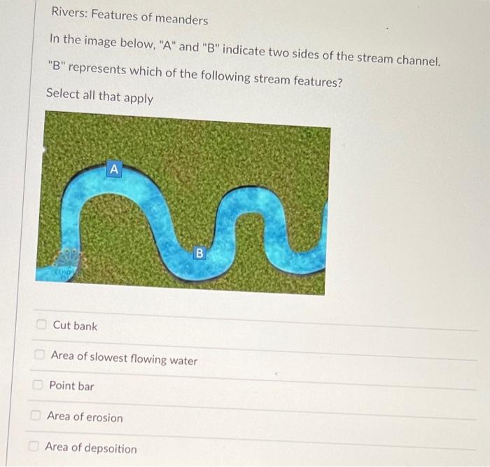 Solved Rivers: Features of meanders In the image below, "A" | Chegg.com