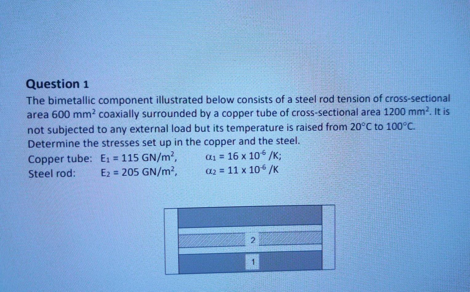 Solved Question 1 The bimetallic component illustrated below | Chegg.com