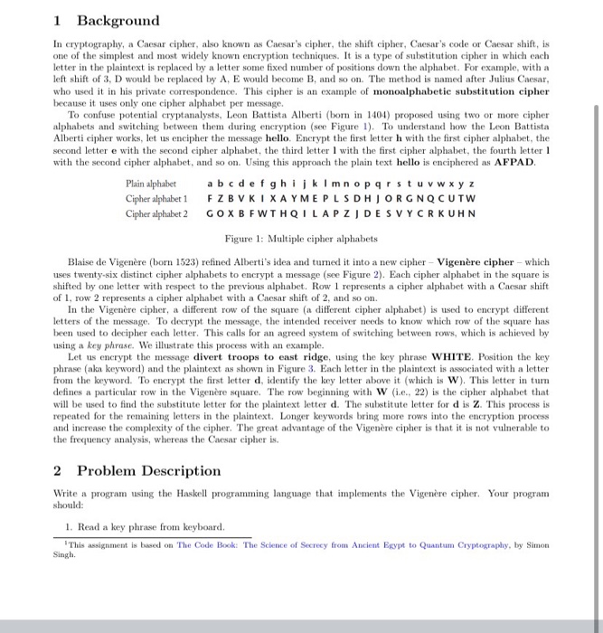 Solved 1 Background In cryptography, a Caesar cipher, also | Chegg.com
