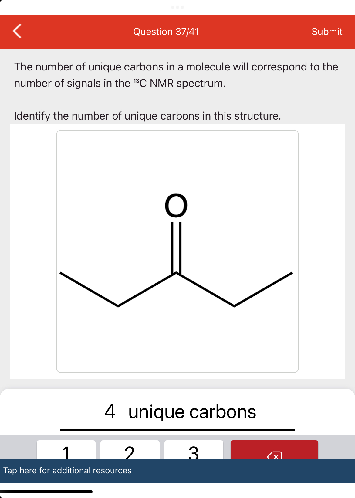 Solved Question 37/41SubmitThe number of unique carbons in a | Chegg.com