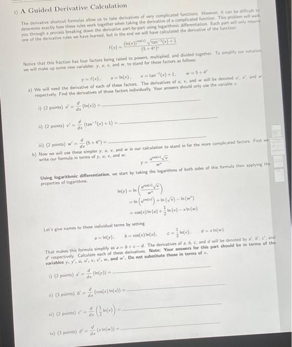 Solved 1) A Guided Derivative Calculation The derivative | Chegg.com