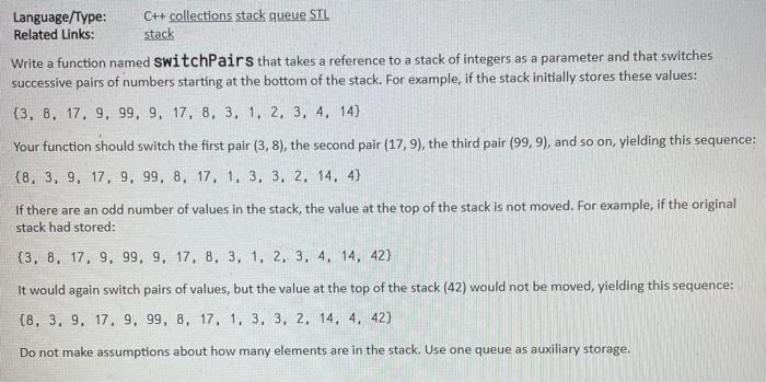 Solved Language/Type: C++ collections stack queue STL | Chegg.com