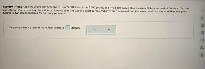 Solved Lottery Prizes A lottery offers one $800 prize, one $ | Chegg.com