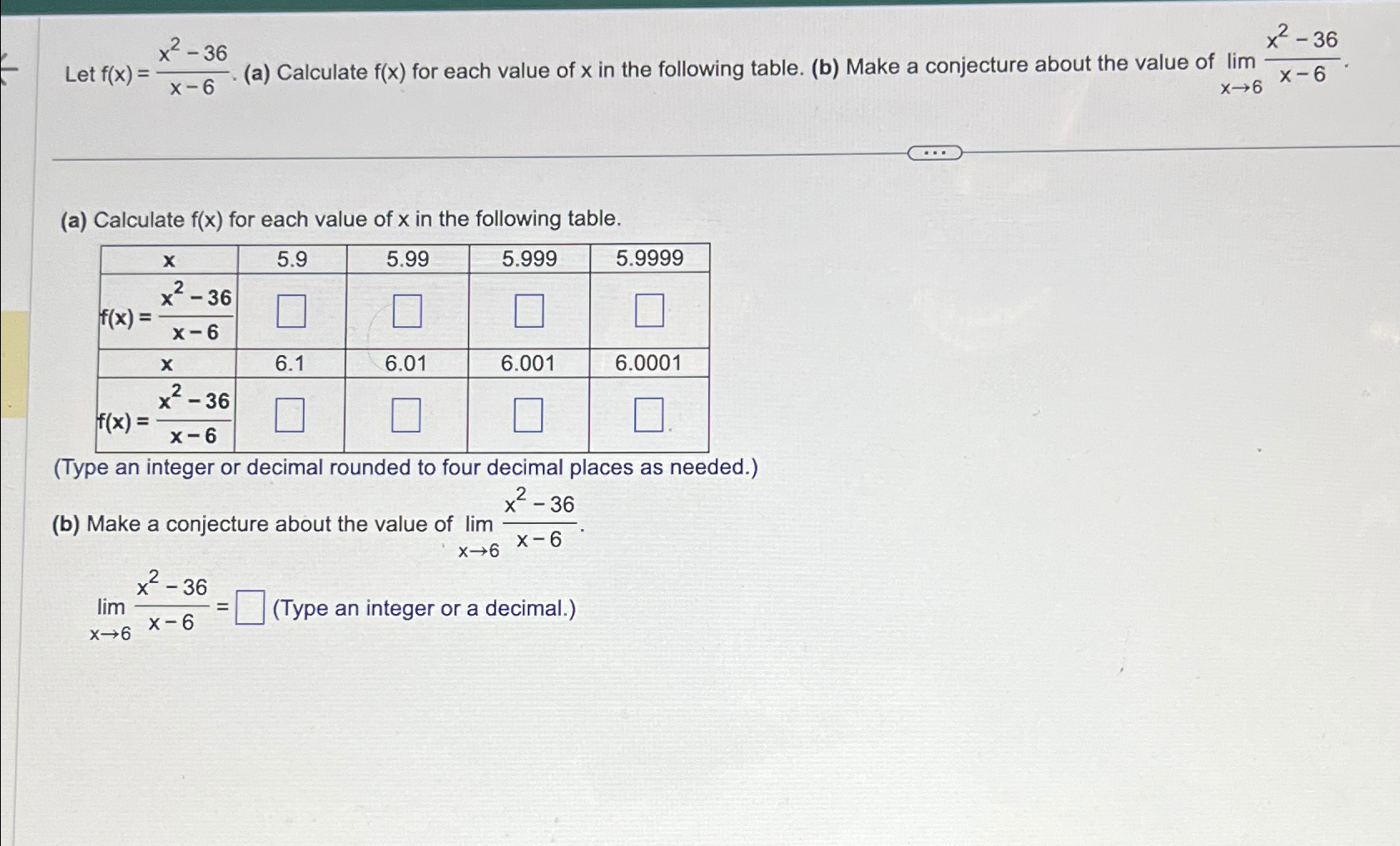 Solved Let f(x)=x2-36x-6 (a) ﻿Calculate f(x) ﻿for each value | Chegg.com