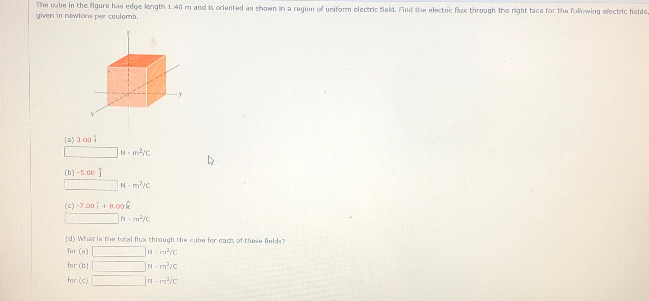 Solved The cube in the figure has edge length 1.40m ﻿and is | Chegg.com