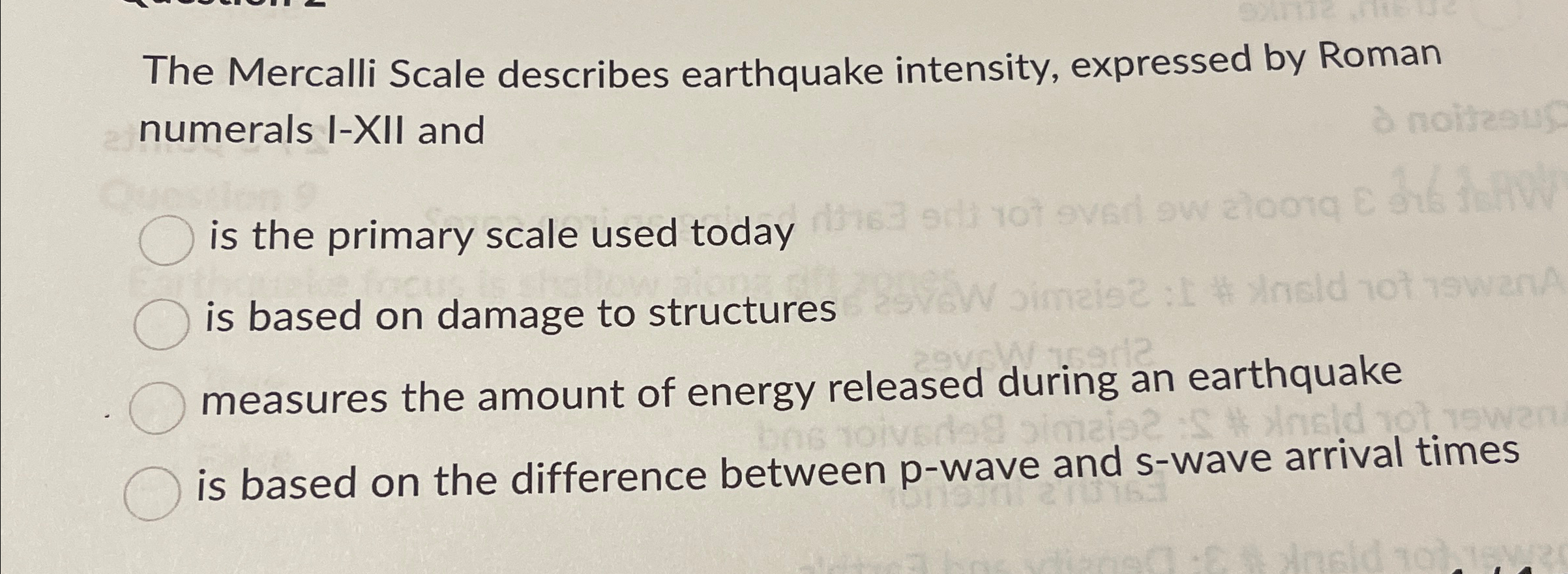 Solved The Mercalli Scale describes earthquake intensity, | Chegg.com