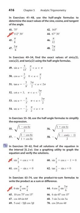 Solved 416 Chapter 5 Analytic Trigonometry In Exercises | Chegg.com