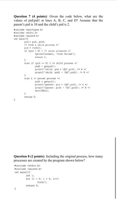 Solved Question 7 (4 points): Given the code below, what are | Chegg.com