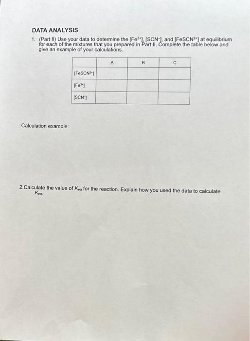 Solved DATA TABLE Part I Temperature: 21,0C Part | Chegg.com