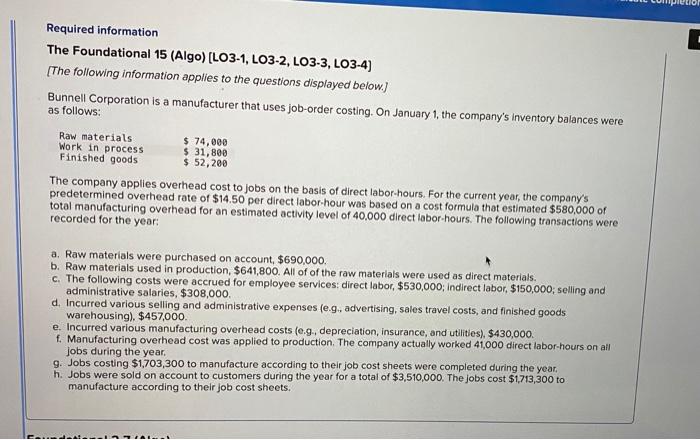 Solved The Foundational 15 (Algo) [LO3-1, LO3-2, LO3-3, | Chegg.com