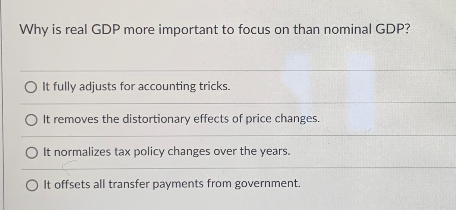 Solved Why is real GDP more important to focus on than | Chegg.com